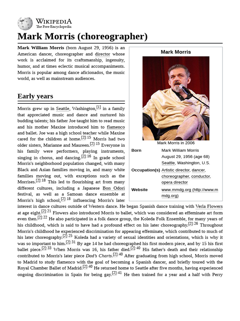 Mark Morris: Acclaimed Choreographer Bio | PDF | Performing Arts