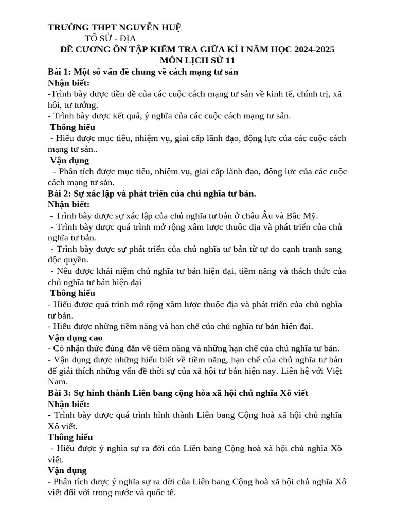 Decuong Su11 GK1 | PDF