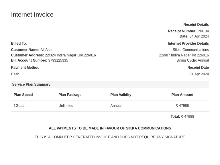 internet receipt | PDF