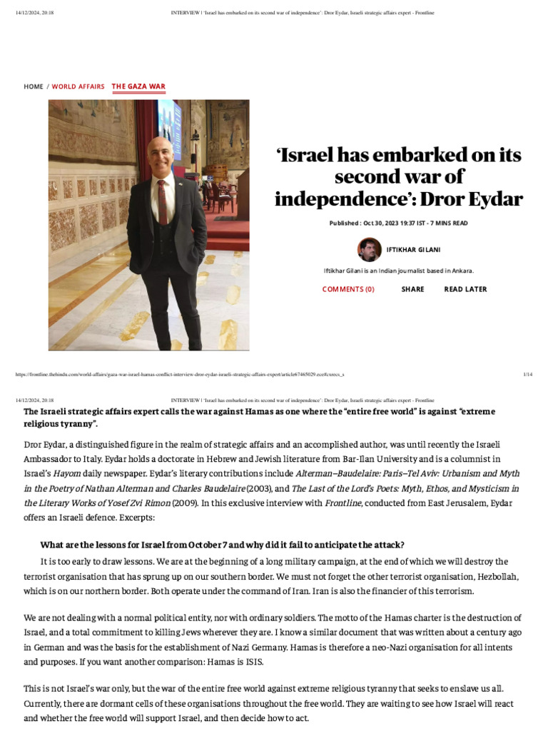 INTERVIEW - Israel Has Embarked On Its Second War of Independence ...