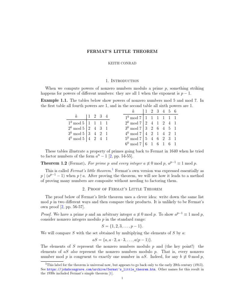 Fermat Little Theorem | PDF | Prime Number | Ring Theory