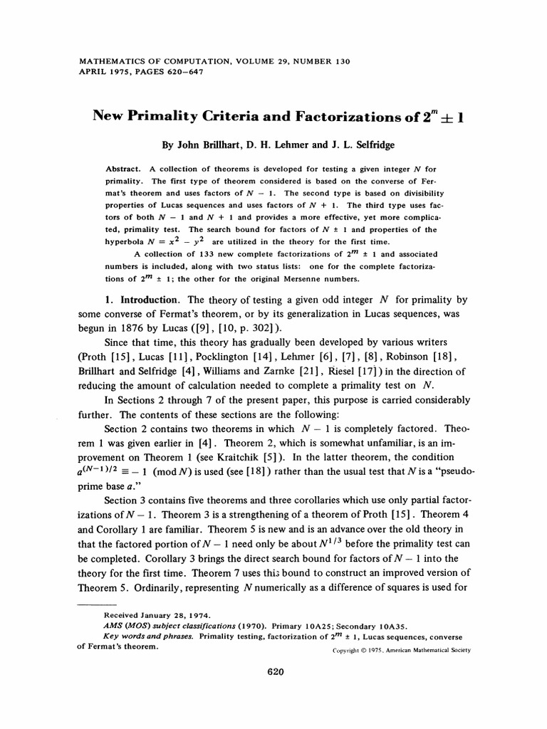 New Primality Criteria and Factorizations | PDF | Prime Number | Theorem