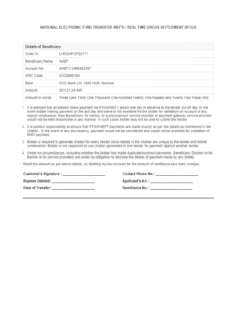 AVEP-NEFT-RTGS-Challan-8 010 2024 22 47 44 | PDF