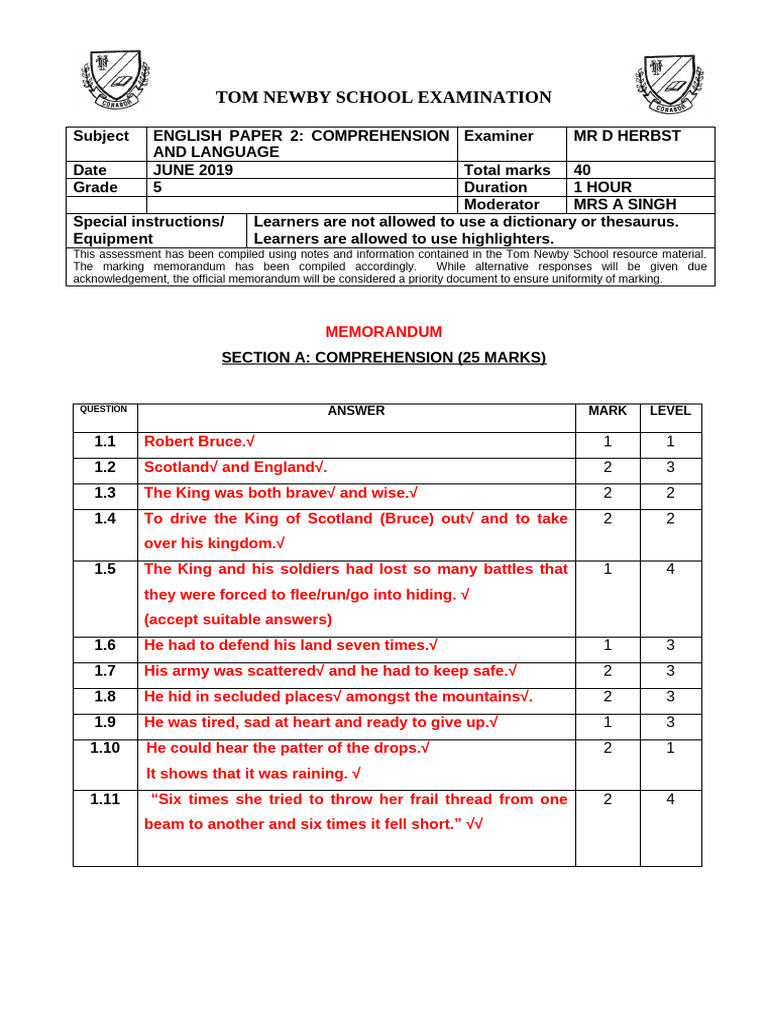 Tom Newby School English Exam 2019 | PDF | Grammatical Tense | Verb