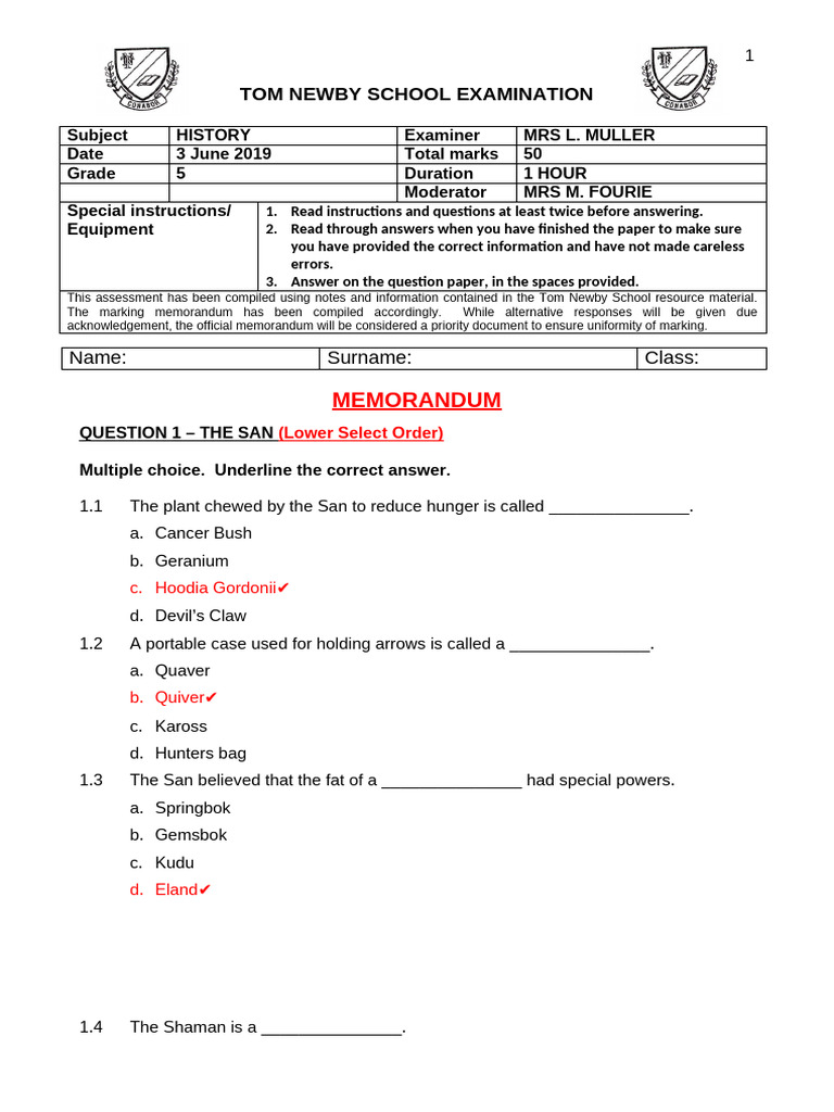 Grade 5 History Memo June 2019 GDE Approved | PDF