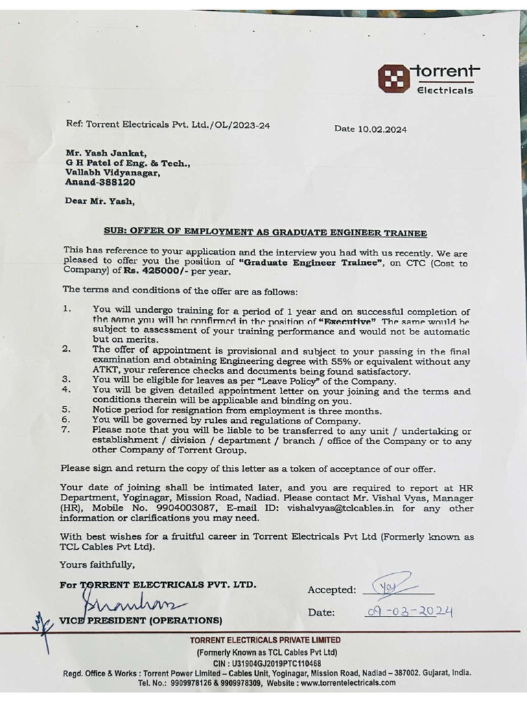 Offer Letter Signed | PDF