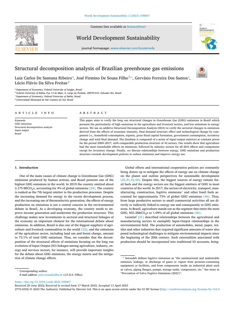 Structural decomposition analysis of Brazilian greenhouse gas emissions ...