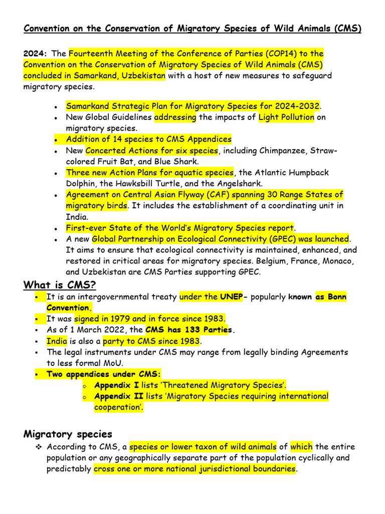 CMS COP14: Key Outcomes for Migratory Species | PDF | Bird Migration