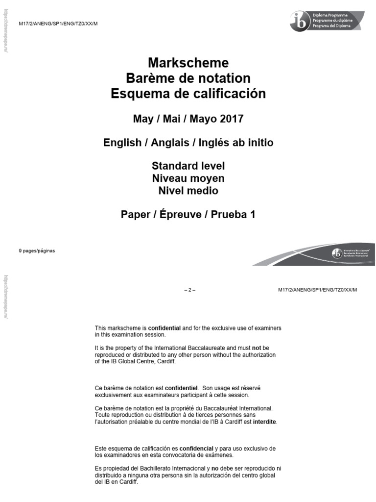 English Ab Initio Markscheme 2017 | PDF