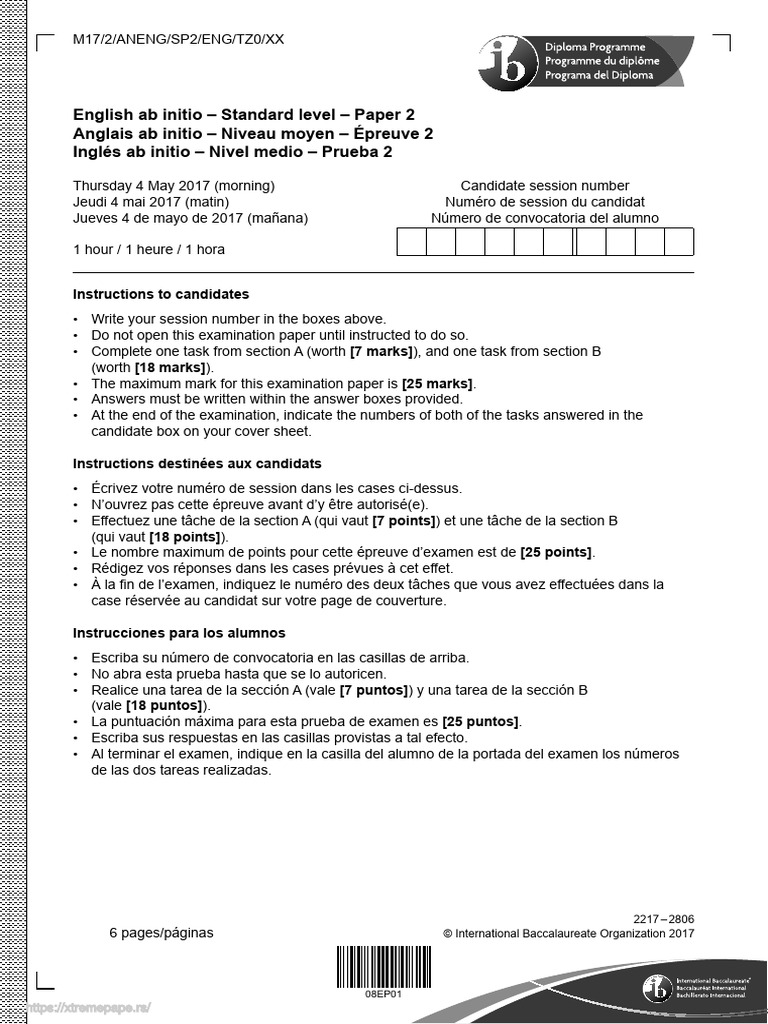 English Ab Initio Paper 2 SL | PDF