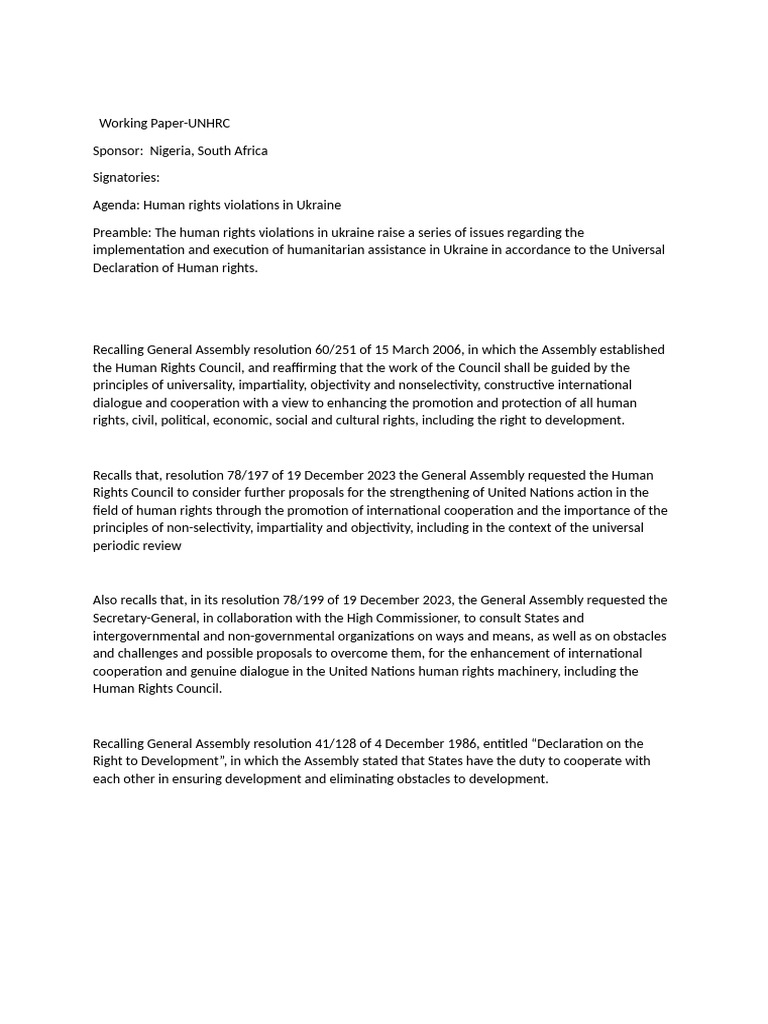 Working Paper MUN NIGERIA | PDF | Human Rights | United Nations General ...