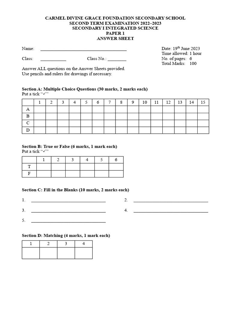 2223 S1 ISC 2nd Exam Ans Sheet | PDF | Physical Chemistry | Applied And ...