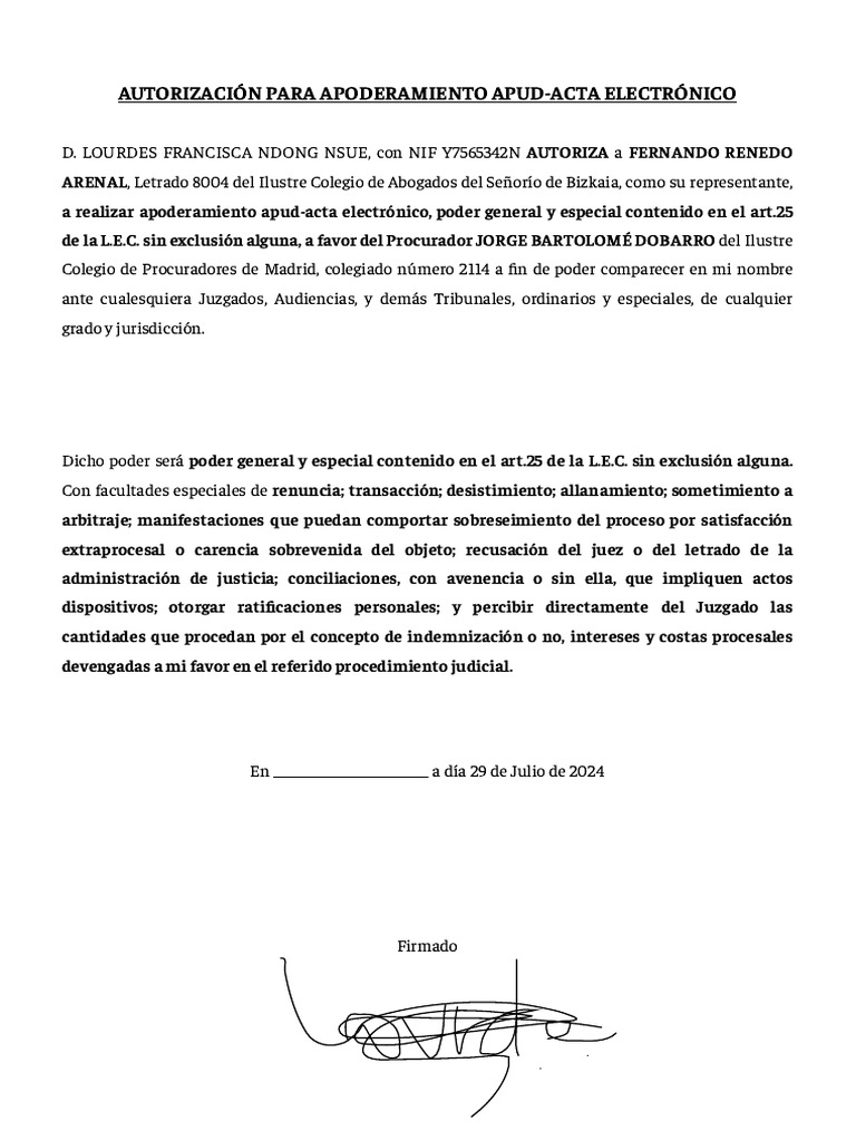 Autorización para Apoderamiento Apud-Acta Electrónico: Sevilla | PDF