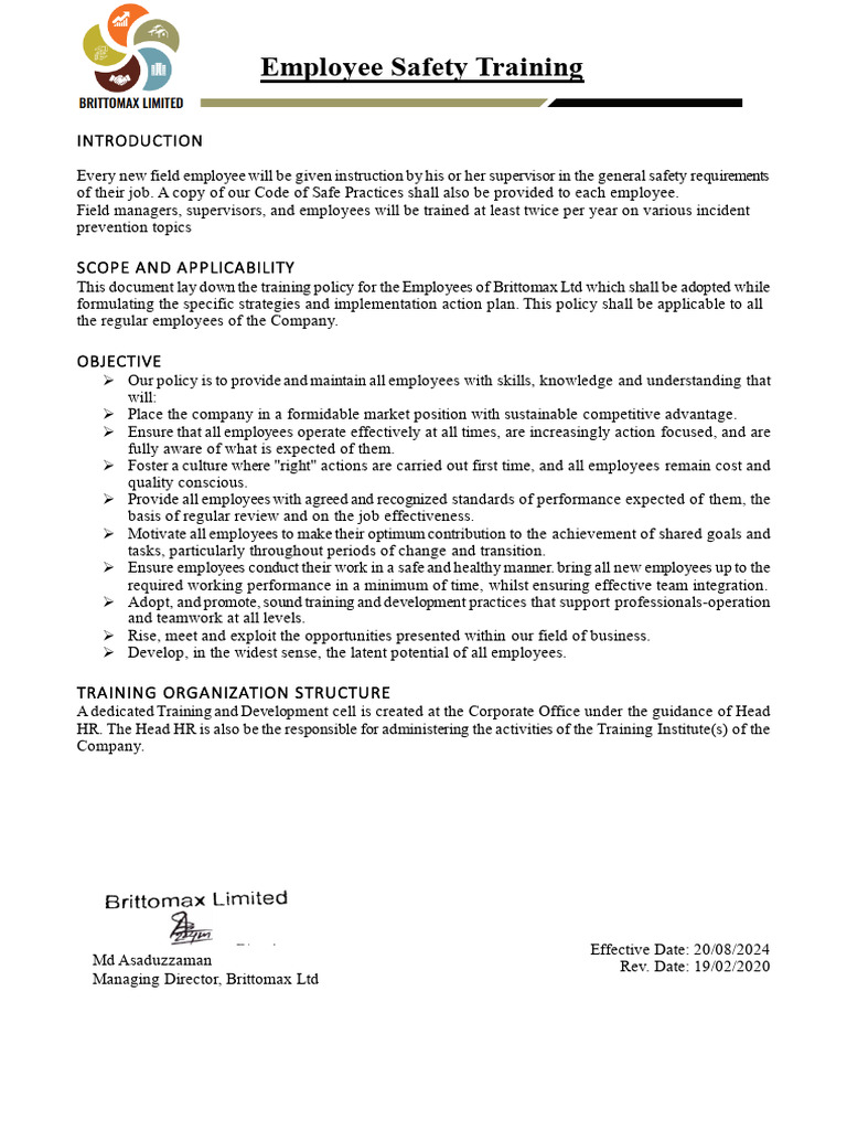 Employee Safety Training Policy | PDF | Employment | Policy