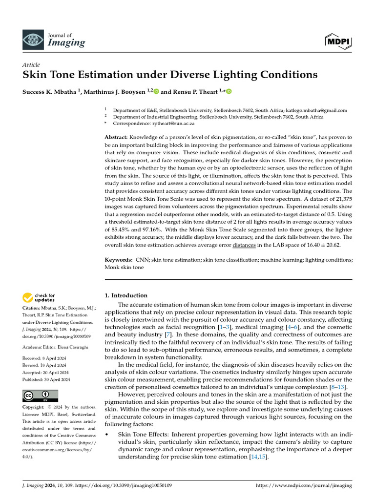 Skin Tone Estimation under Diverse Lighting Condition | PDF | Mean ...