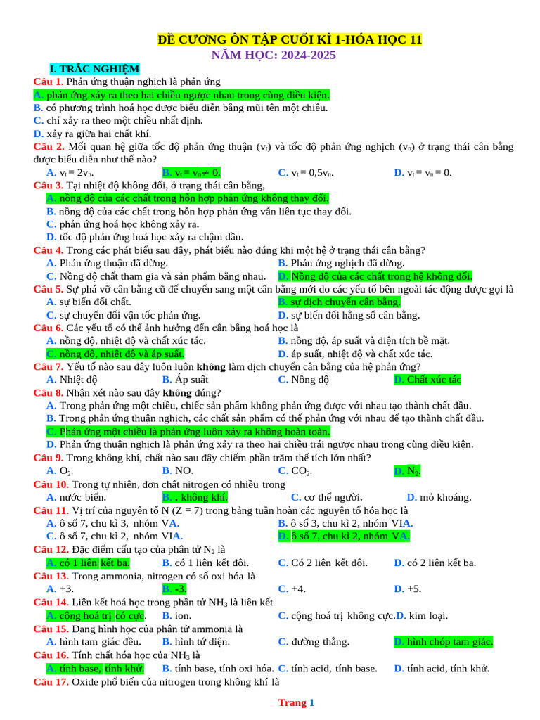 De Cuong 11-hk1 | PDF