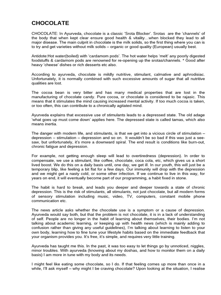 Ayurvedic Insights on Chocolate and Health | PDF | Chocolate | Major ...