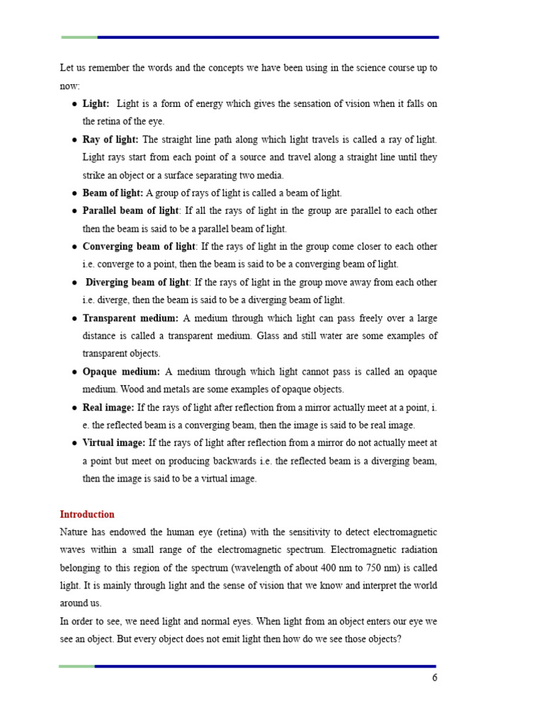 Understanding Light and Reflection Concepts | PDF | Light | Reflection ...