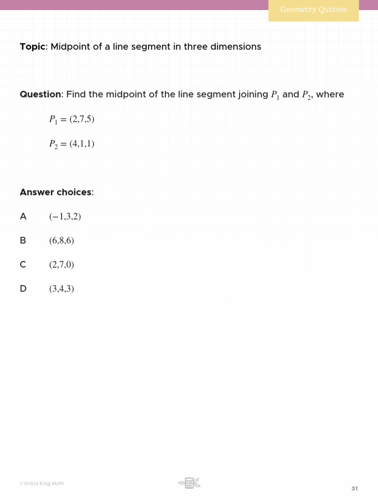 2.1 Midpoint of A Line Segment in Three Dimensions PDF | PDF ...