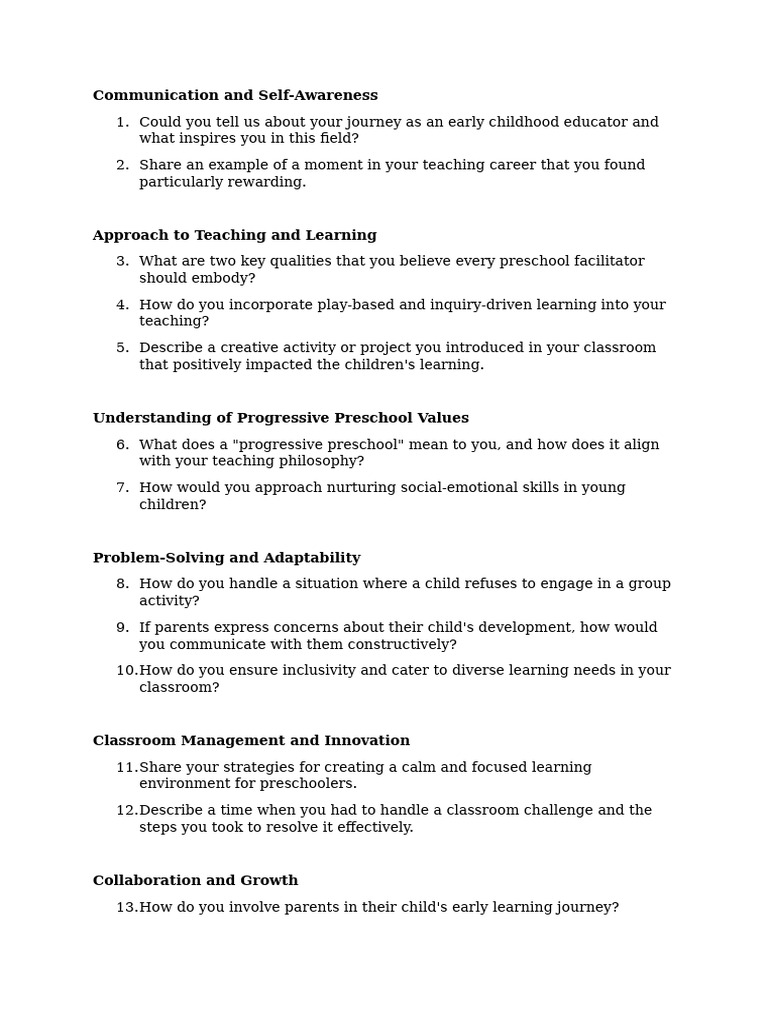 Teacher Interview Questions | PDF