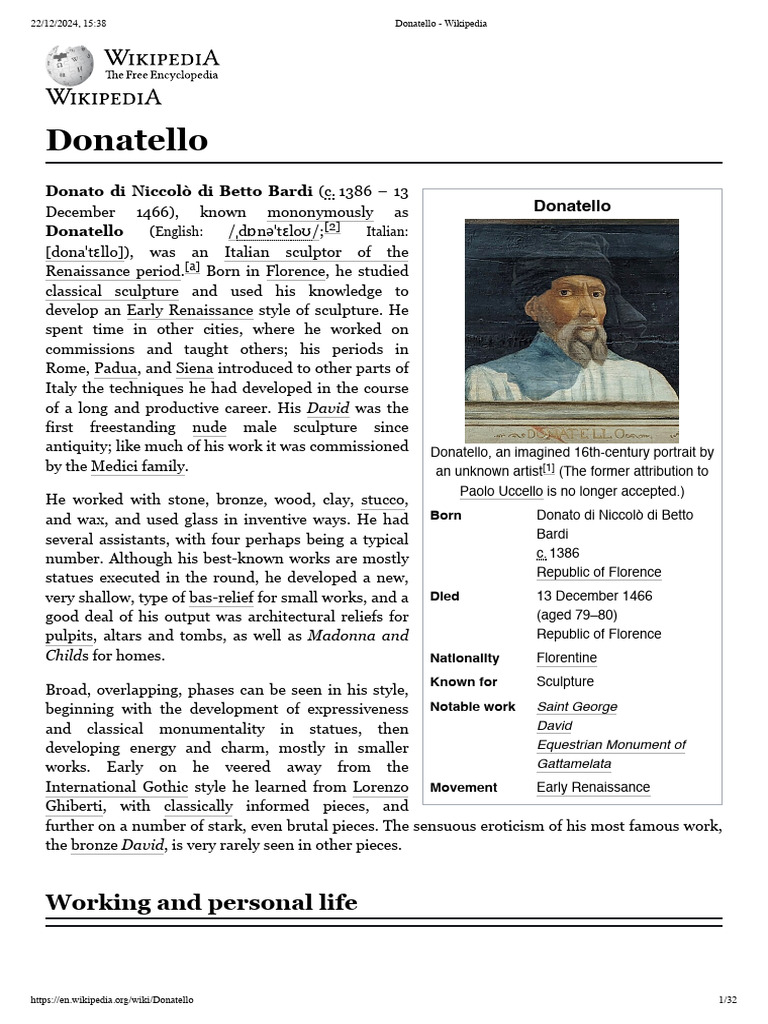 Donatello - Wikipedia | PDF