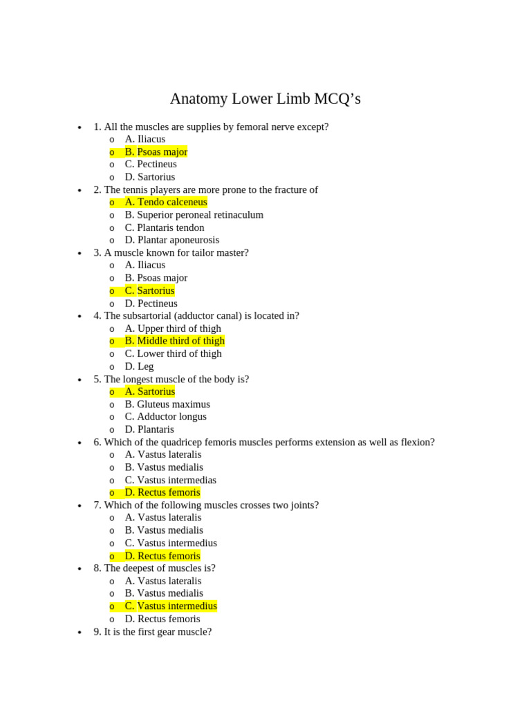 Anatomy Lower Limb MCQ 4 | PDF | Human Leg | Foot