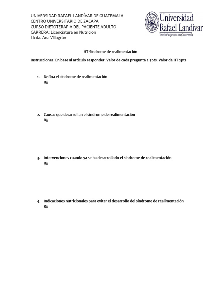 HT Sindrome de realimentacion | PDF