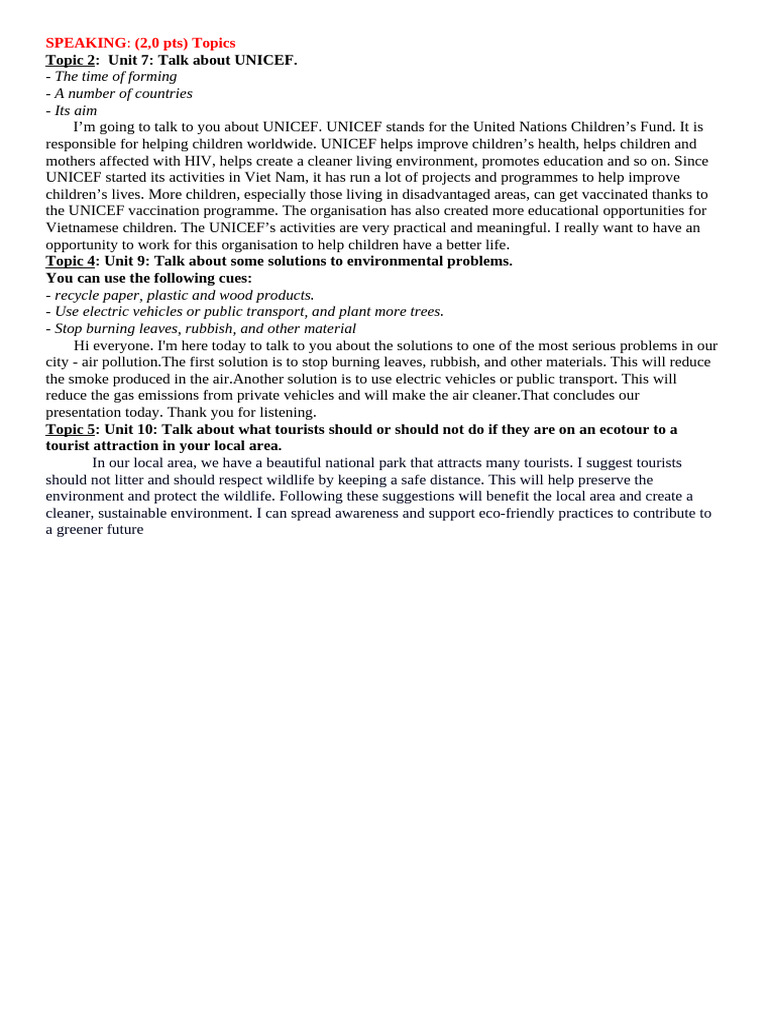 SPEAKING Grade 10 | PDF