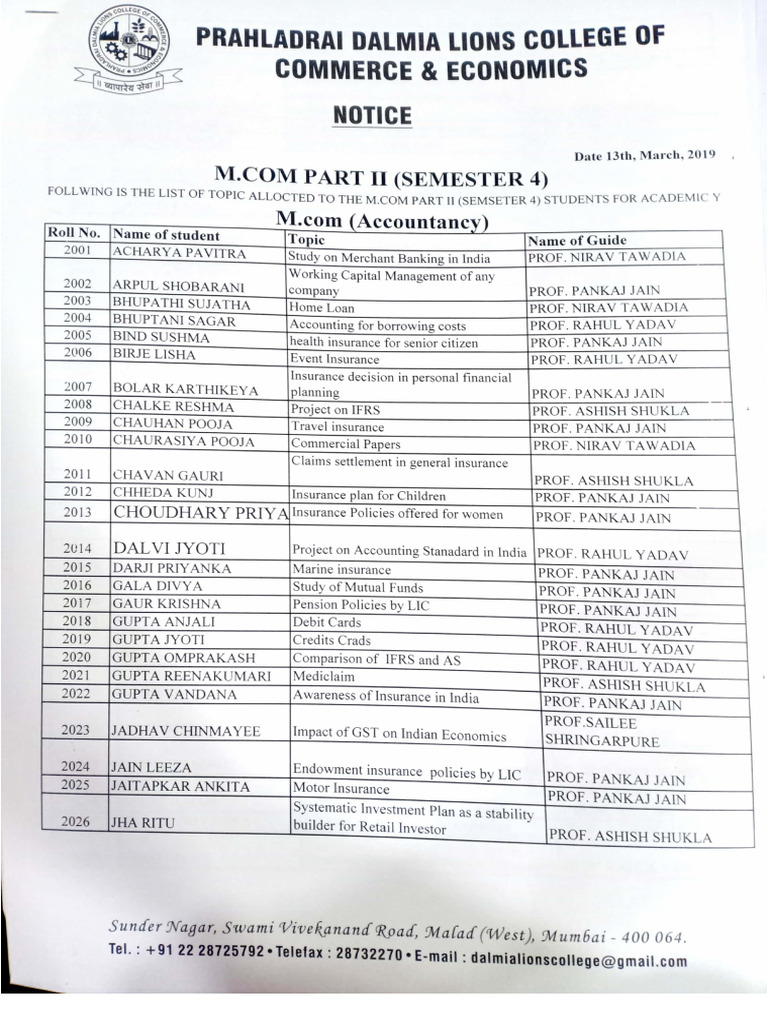 Mcom Part II Accountancy Project Topic | PDF