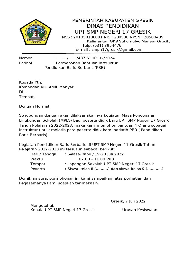 Permohonan Instruktur PBB | PDF