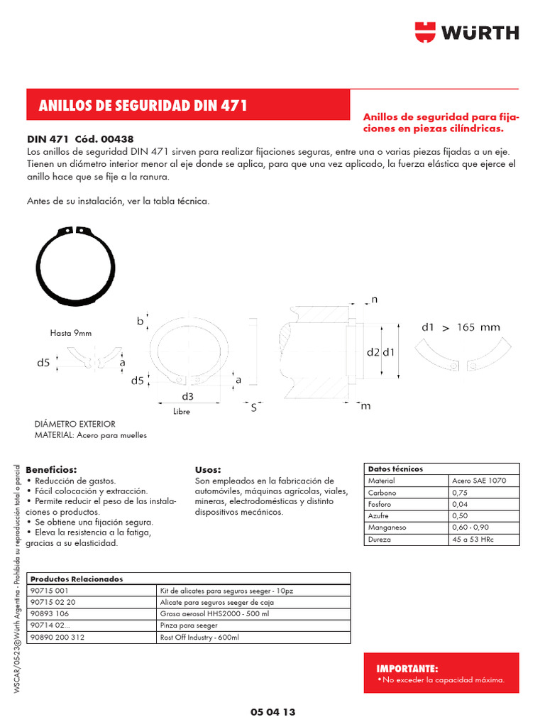 1085 Ficha Tecnica Anillo de Seg Norma Din 47114 | PDF | Acero | Ingeniería de Edificación