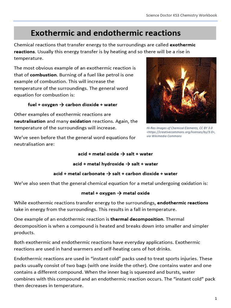 Exothermic and Endothermic Reactions | PDF | Combustion | Oxide