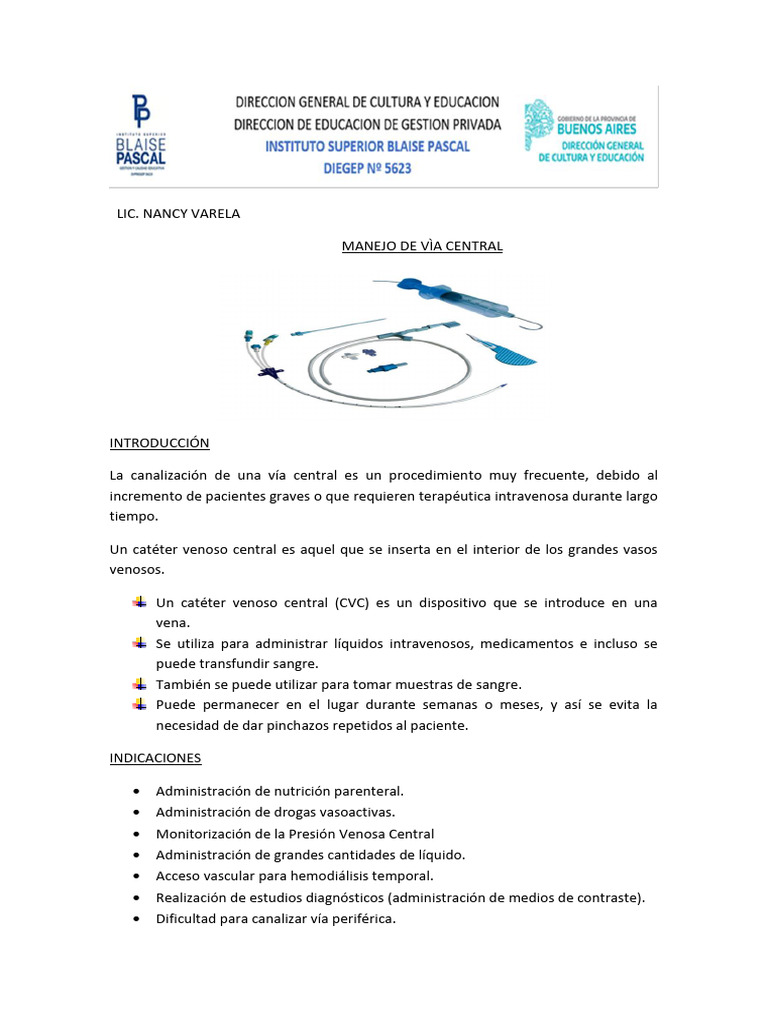 Manejo Vìa Central | PDF | Terapia intravenosa | Medicina CLINICA
