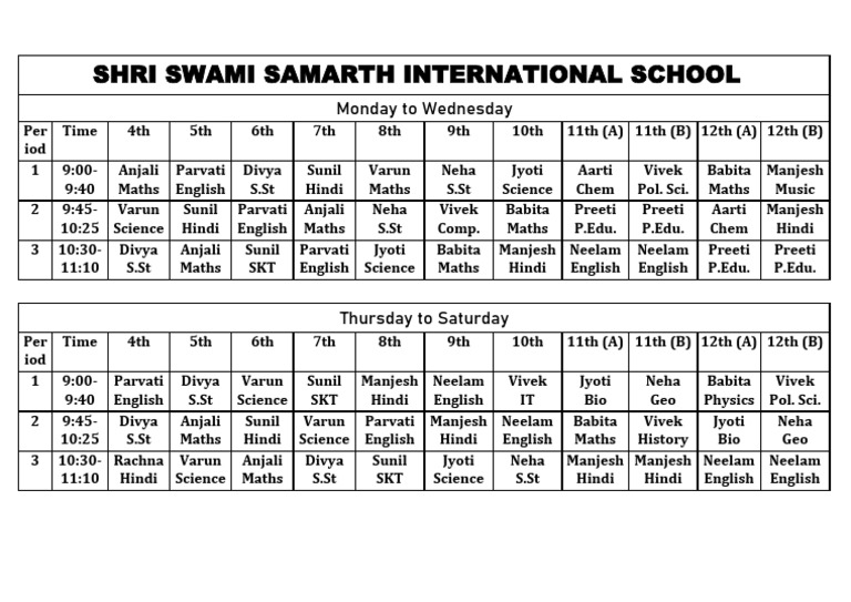 TIME TABLE for Online Classes | PDF