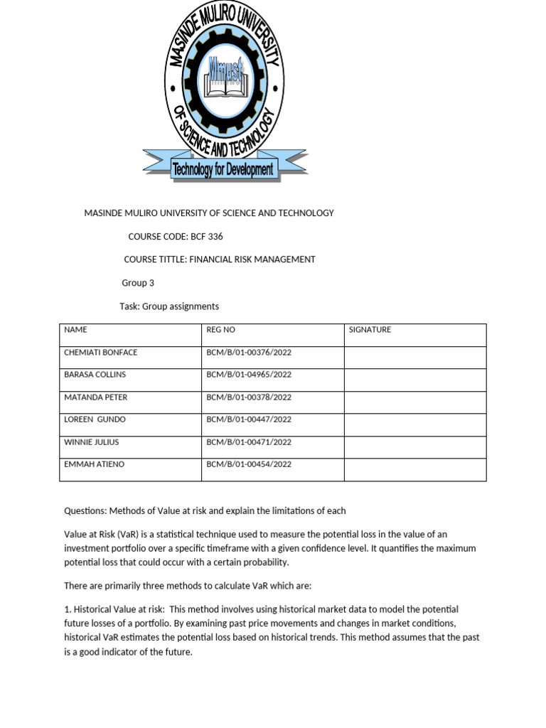 Risk Management Assignments | PDF | Value At Risk | Risk