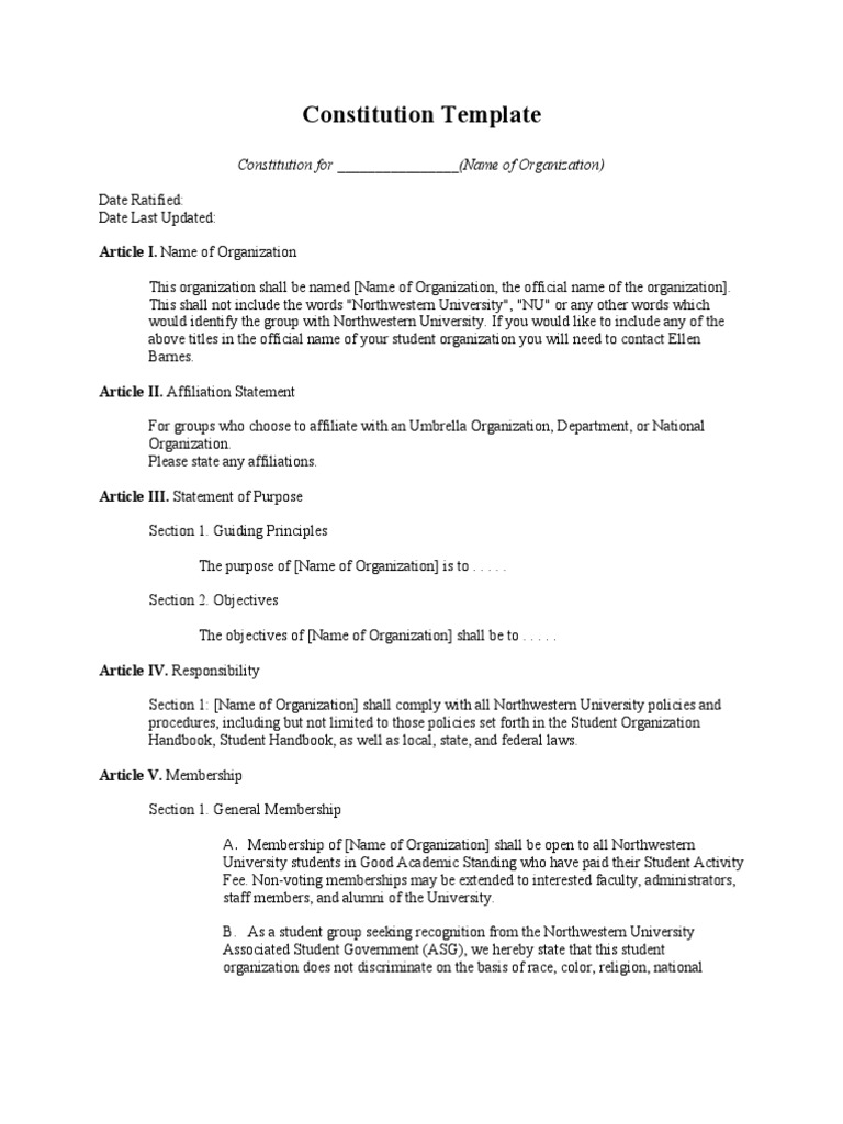 Student Group Constitution Template | PDF | Constitutional Amendment ...