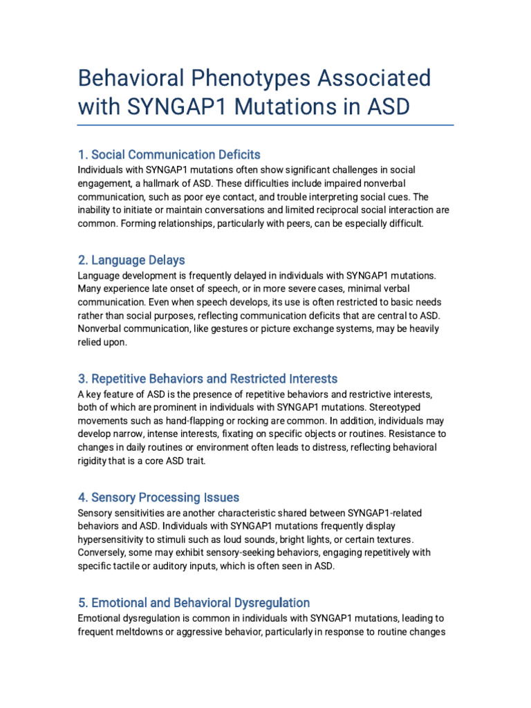 SYNGAP1 Behavioral Phenotypes in ASD | PDF