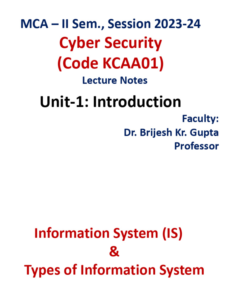 Cyber Security Lecture Notes: Unit 1 | PDF | Security | Computer Security