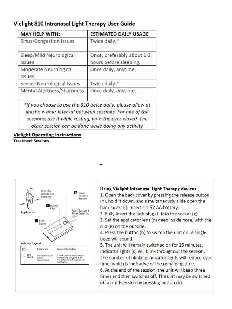 Vielight 810 Intranasal Therapy Guide | PDF