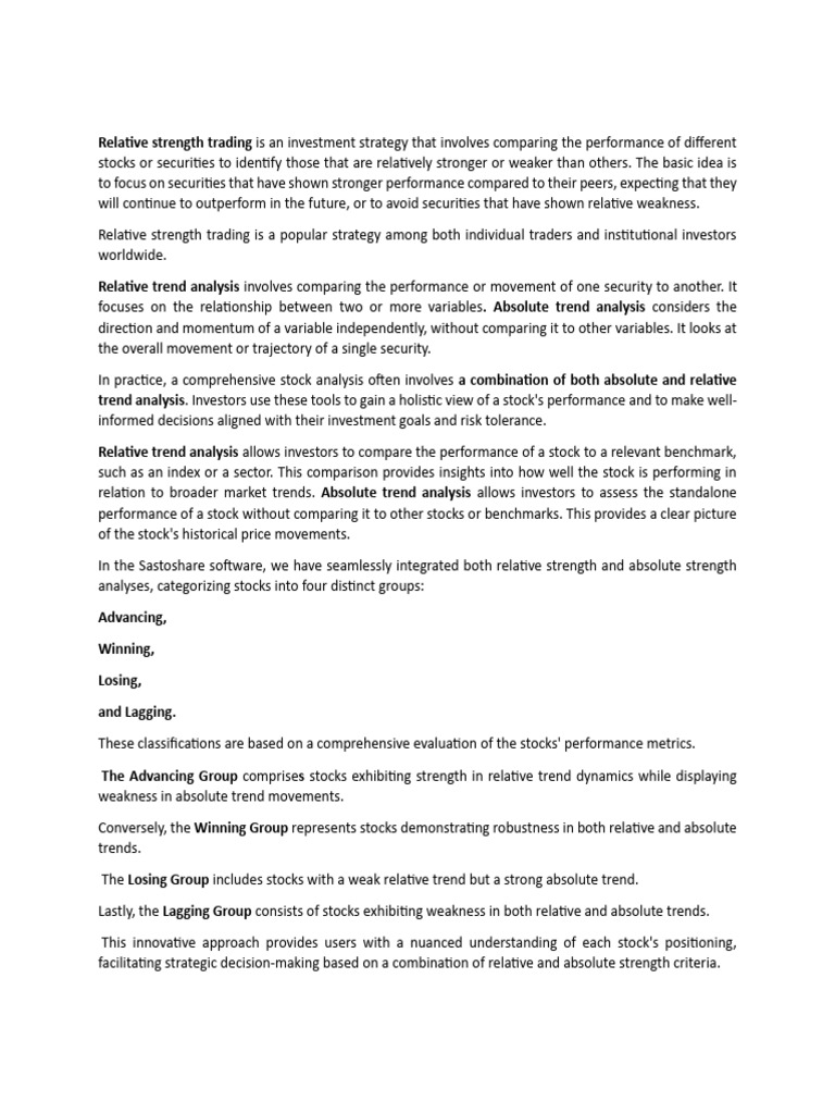 Relative Strength Trading Insights | PDF | Stocks | Benchmarking