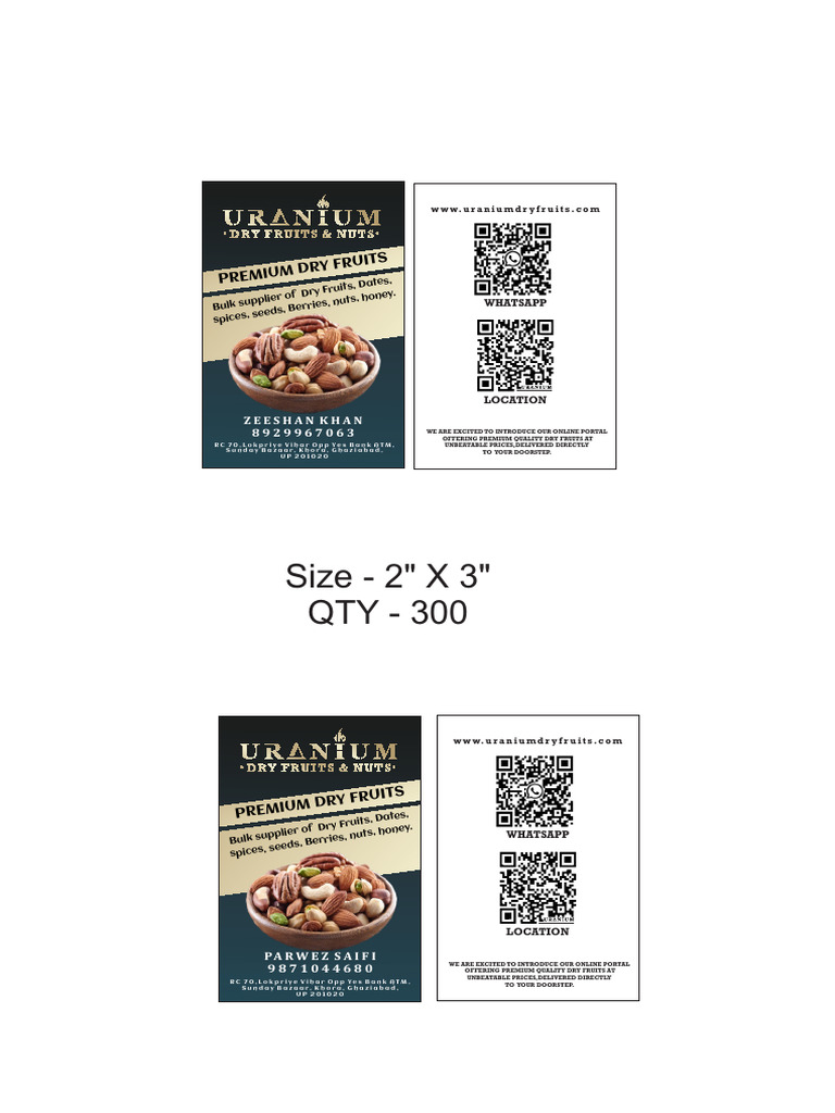 Visiting Card - Uranium Dry Fruits Final | PDF