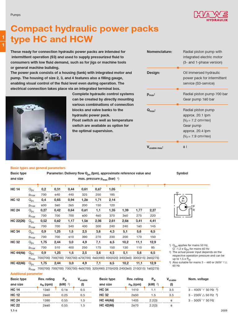 Compact Hydraulic Power Packs Type HC and HCW1 | PDF | Pump ...