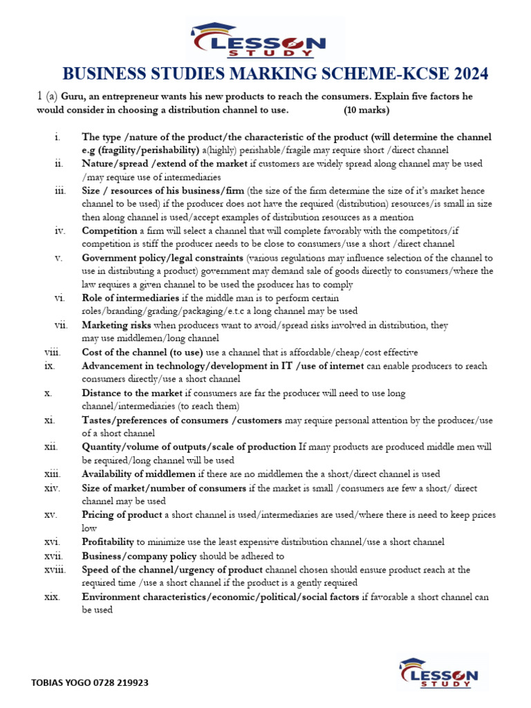 Paper 2 - Business Studies Marking Scheme - 2024 | PDF | Unemployment | Taxes