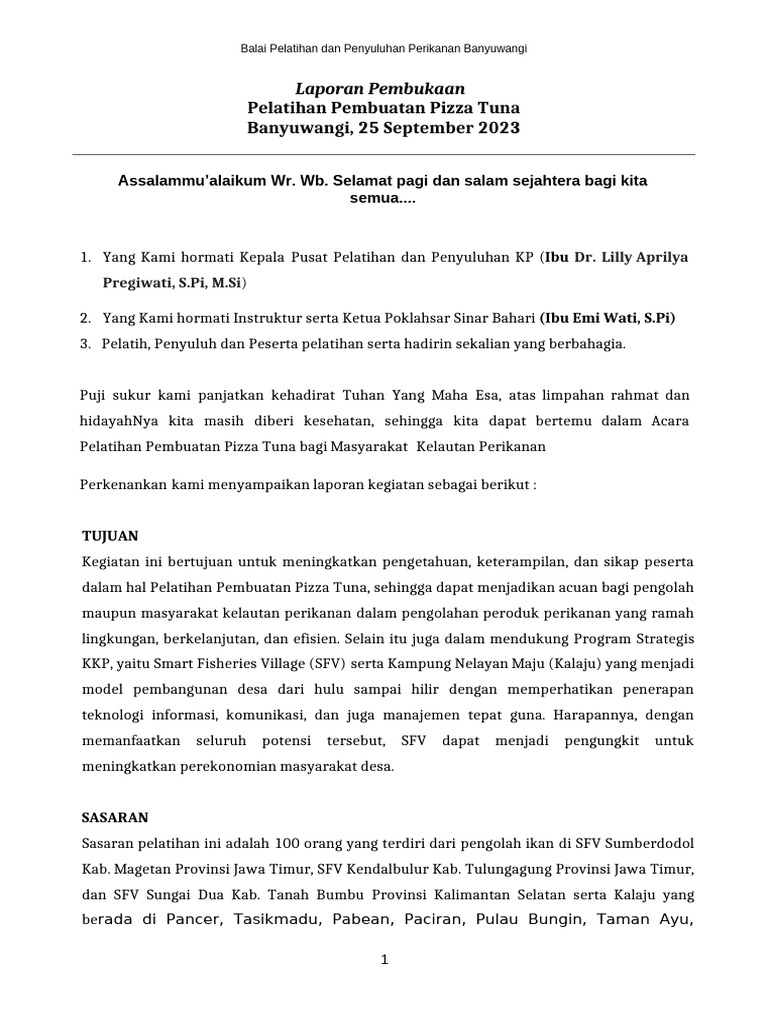 Laporan Pembukaan Pizza Tuna Bp3 Banyuwangi | PDF