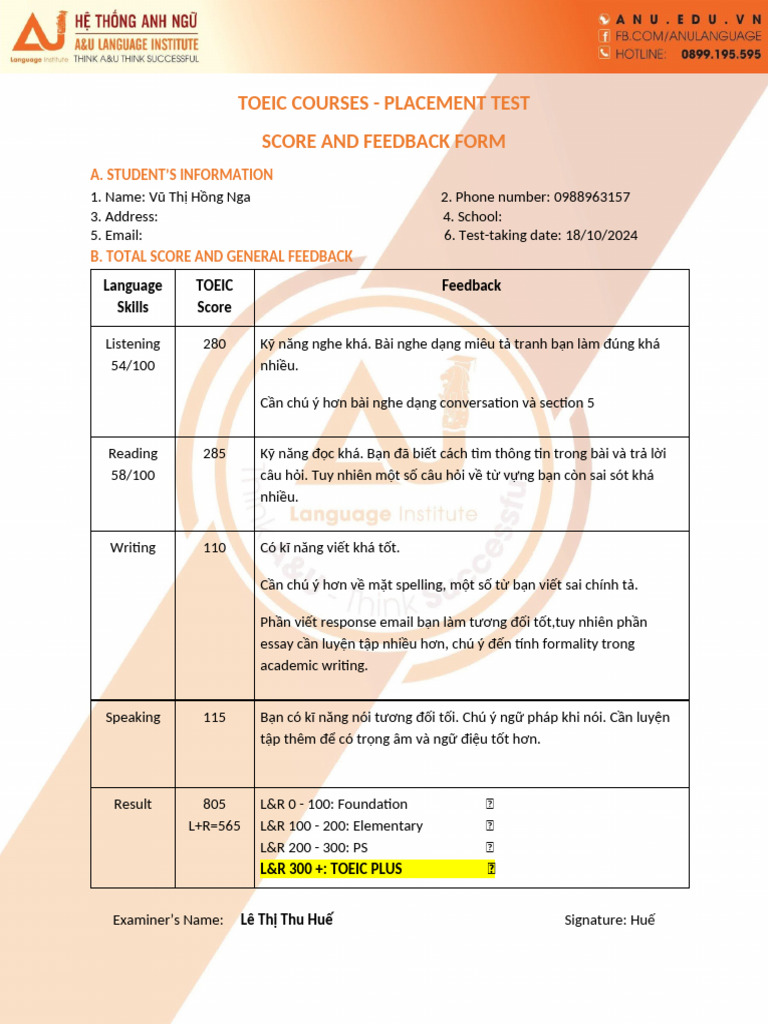 Template fb form TOEIC FULL | PDF