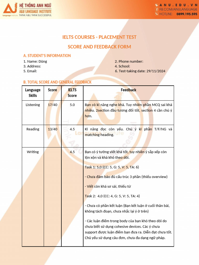 Template fb form IELTS Full | PDF