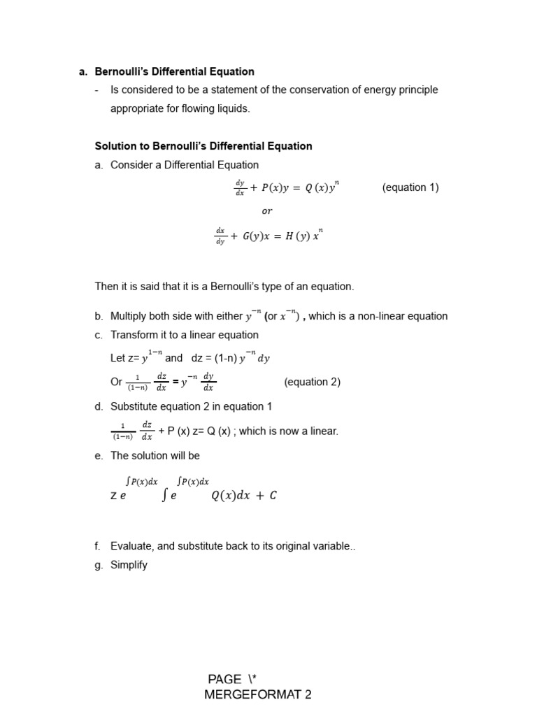 Bernoulli.docx | PDF | Equations | Mathematical Physics Bernoulli.docx | PDF | Equations | Mathematical Physics
