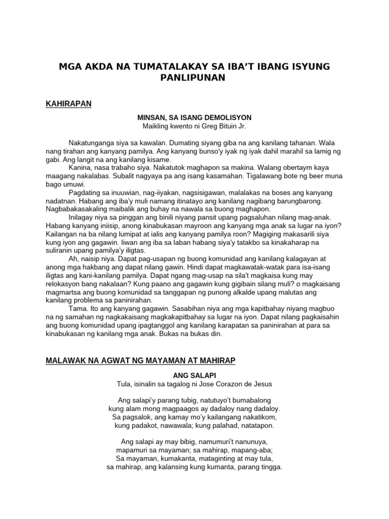 Akda Sa Isyung Panlipunan | PDF