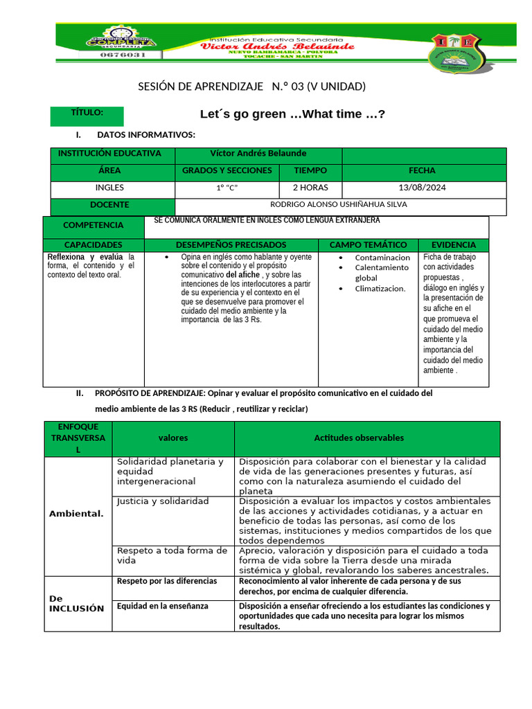 Aprendizaje 03 de Ingles Unidad 5 | PDF | Aprendizaje | Evaluación