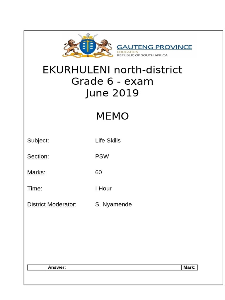 Grade 6 PSW English Memo | PDF